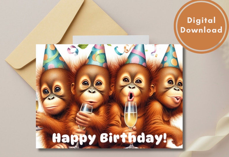 Funny Monkey Birthday Card Printable Digital Download Greeting Gift for ...