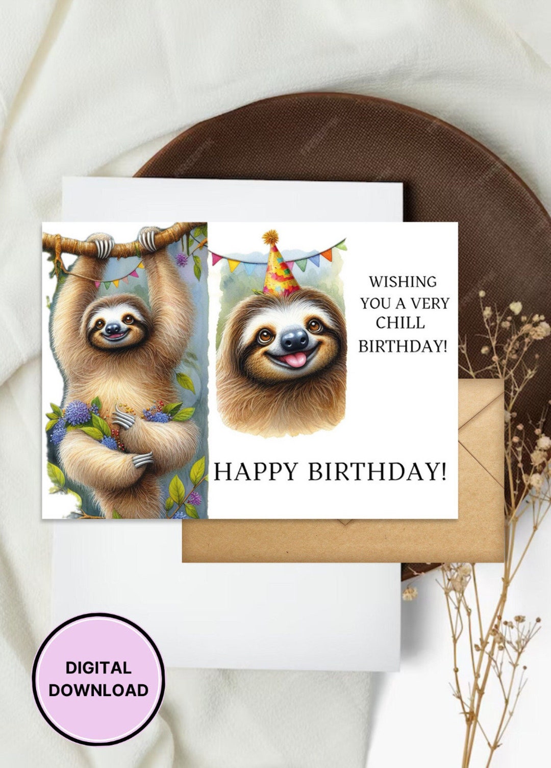 Sloth Birthday Card Digital Download Sloth Greeting Card Cute Sloth ...