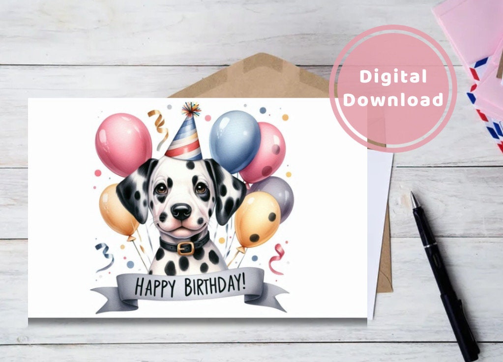 Adorable Dalmatian Birthday Card Digital Download Printable Greeting ...