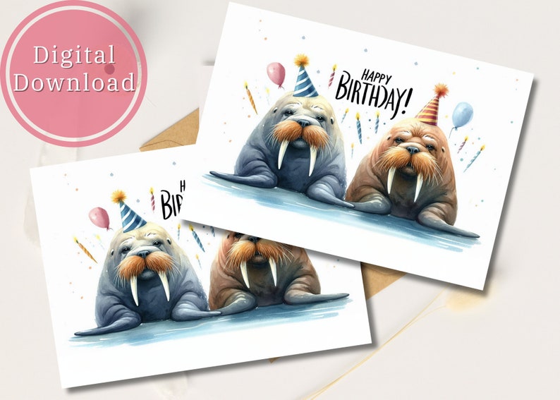 Walrus Birthday Card Funny Printable Digital Download Greeting Gift for ...