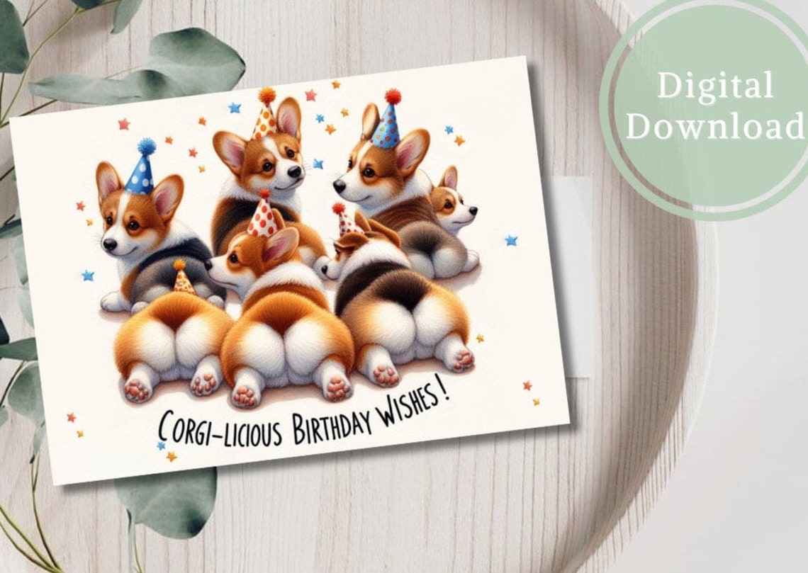 Cute Corgi Birthday Card Printable Digital Download Greeting Gift for Dog Lovers - Etsy