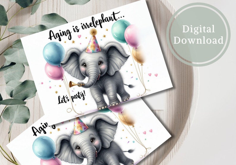 Funny Elephant Birthday Card Printable Greeting Gift for Animal Lovers ...