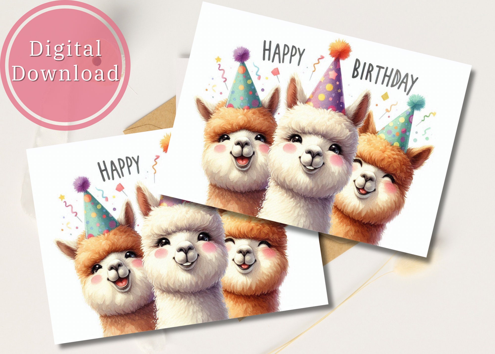 Alpaca Birthday Card Printable Digital Download Greeting Gift for ...