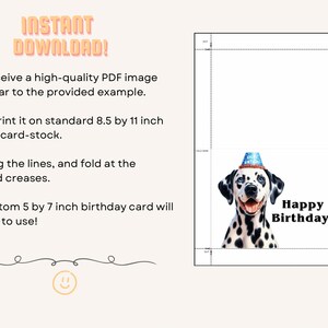 Adorable Dalmatian Birthday Card Instant Download Dog Greeting Card ...