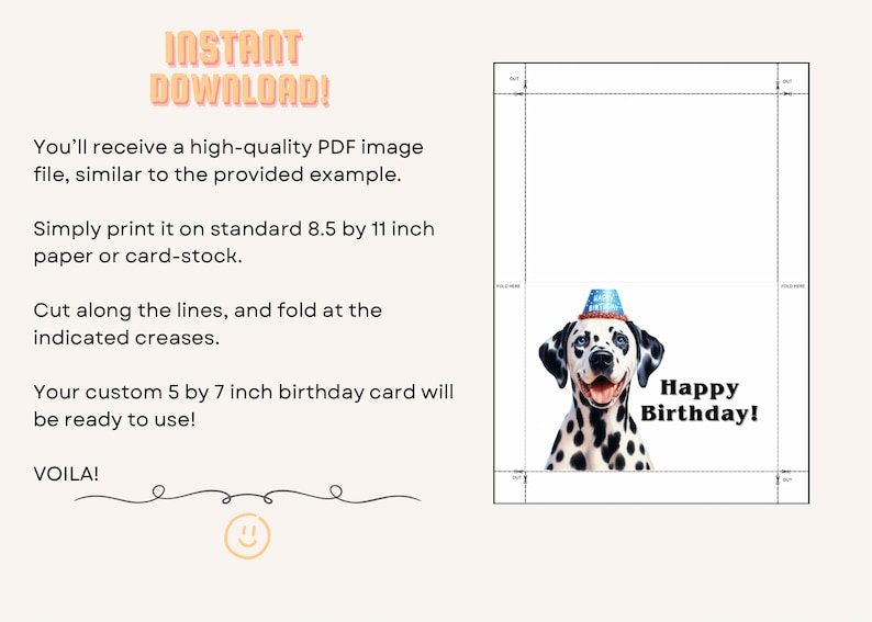 Adorable Dalmatian Birthday Card Instant Download Dog Greeting Card ...