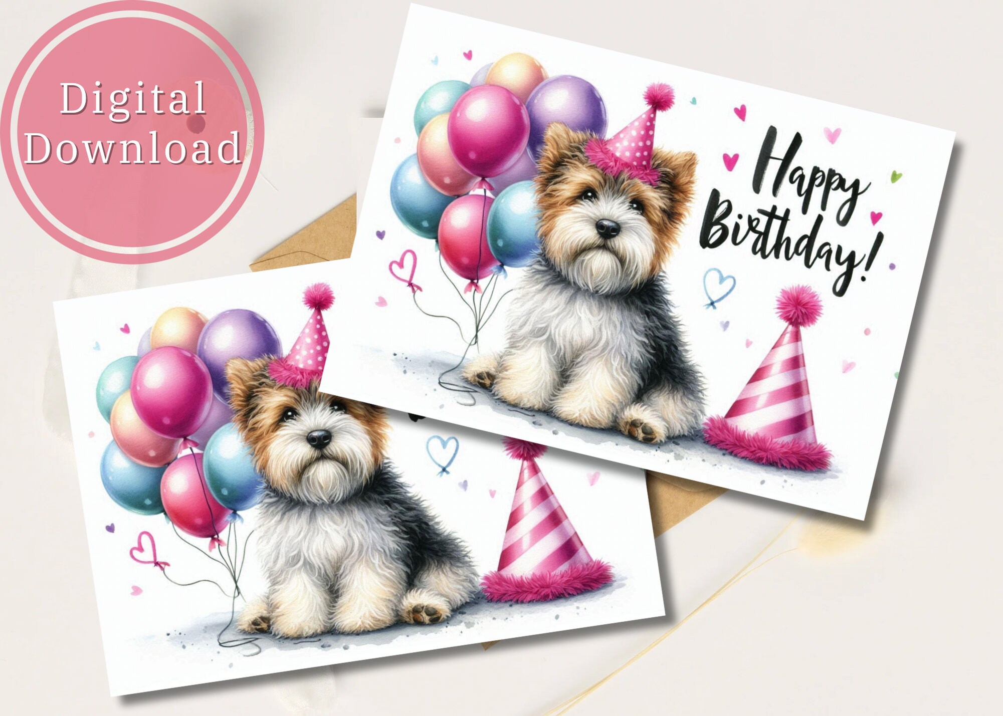 Cute Terrier Birthday Card Printable Digital Download Greeting Gift for ...