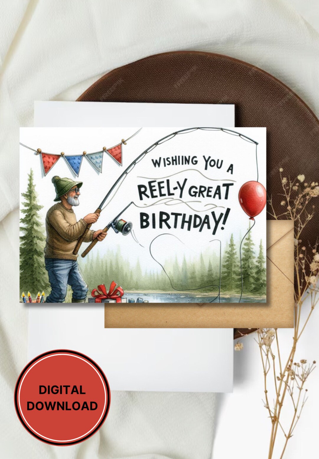 Fishing Birthday Card: Watercolor Angler Design (digital Download) - Etsy