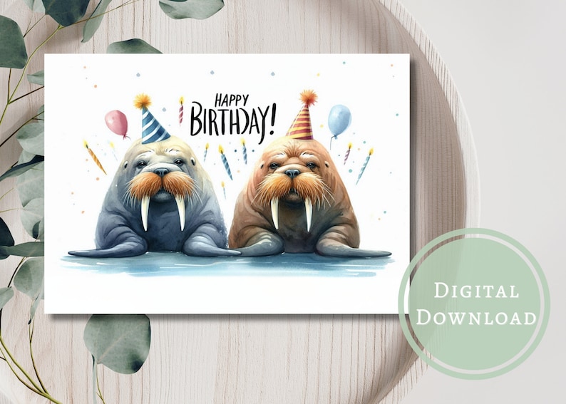 Walrus Birthday Card Funny Printable Digital Download Greeting Gift for ...