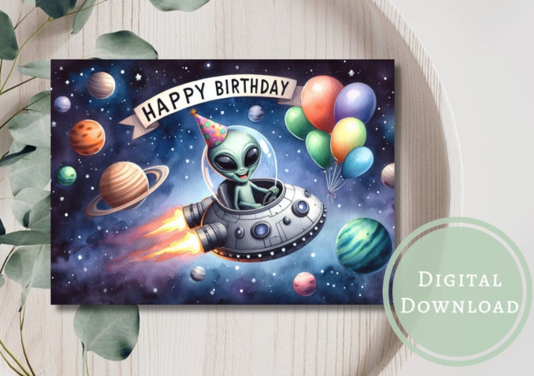 Alien Birthday Card Printable Funny Digital Download Greeting Gift for ...