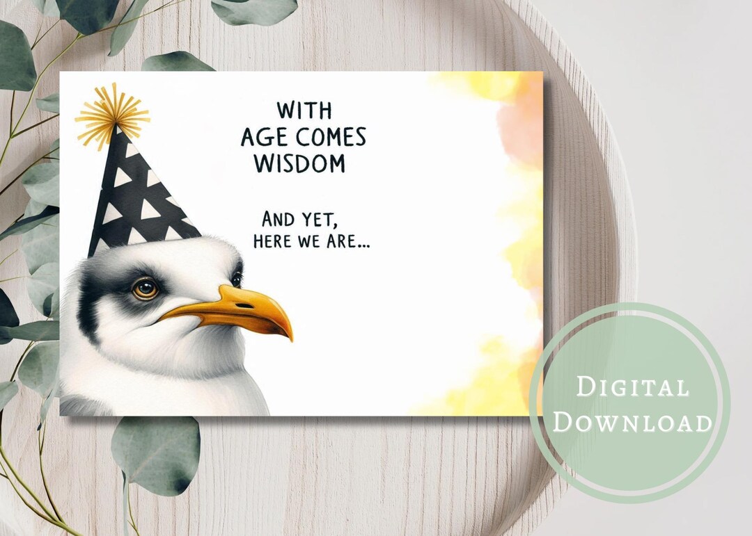 Funny Seagull Birthday Card Printable Digital Download Greeting Gift ...