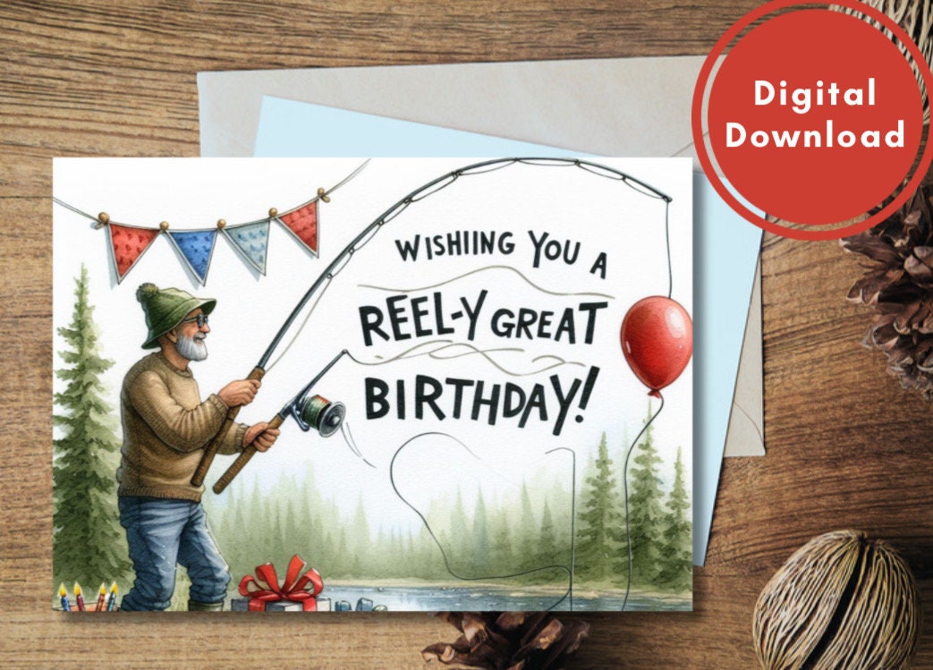 Fishing Birthday Card: Watercolor Angler Design (digital Download) - Etsy