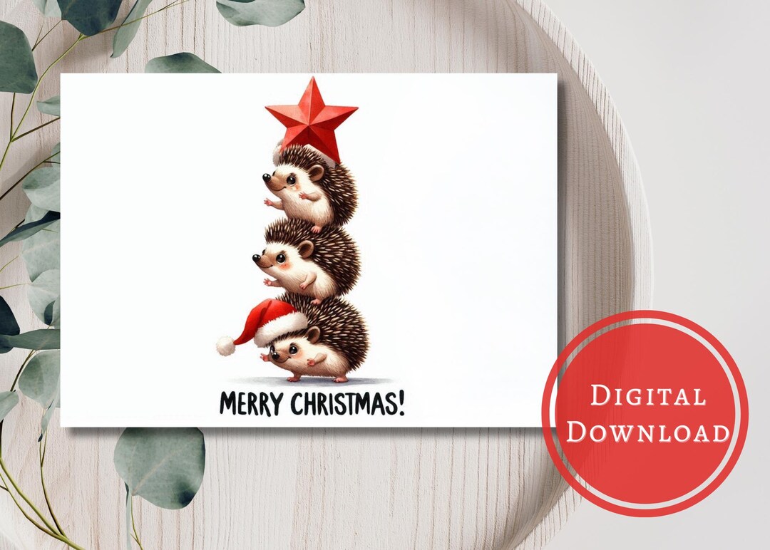 Silly Hedgehog Christmas Card Printable Digital Download Holiday ...
