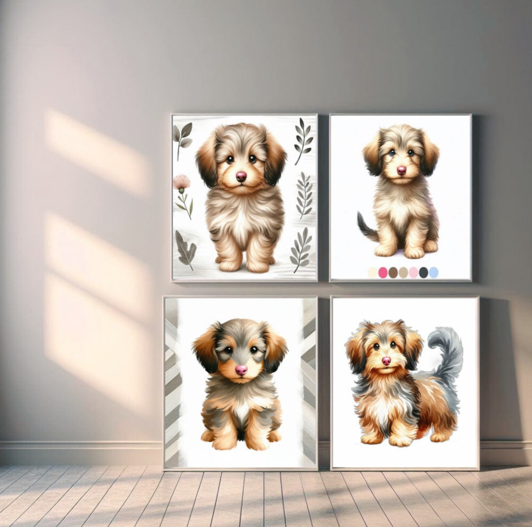 Set of 4 Puppy Printable Digital Download Nursery Wall Art Decor Cute ...