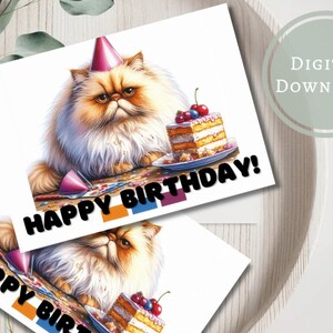 Angry Cat Birthday Card Funny Digital Download Greeting Gift for Cat ...
