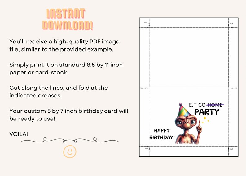 Funny ET Birthday Card Disney Movie Inspired Printable Digital Download ...