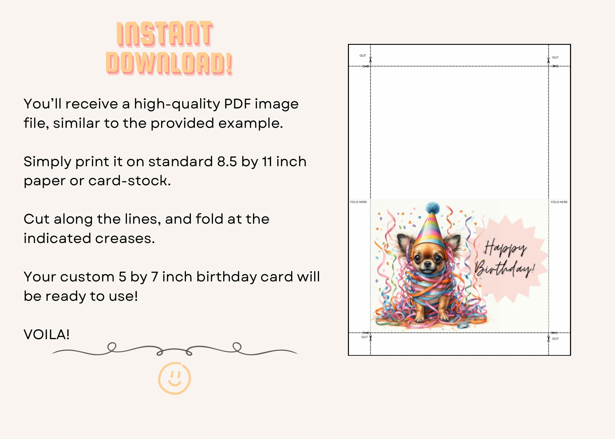 Chihuahua Birthday Card Digital Downloadable Dog Greeting Card Dog ...