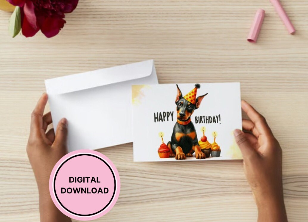 Doberman Birthday Card Printable Digital Download Dog Greeting Cards - Etsy