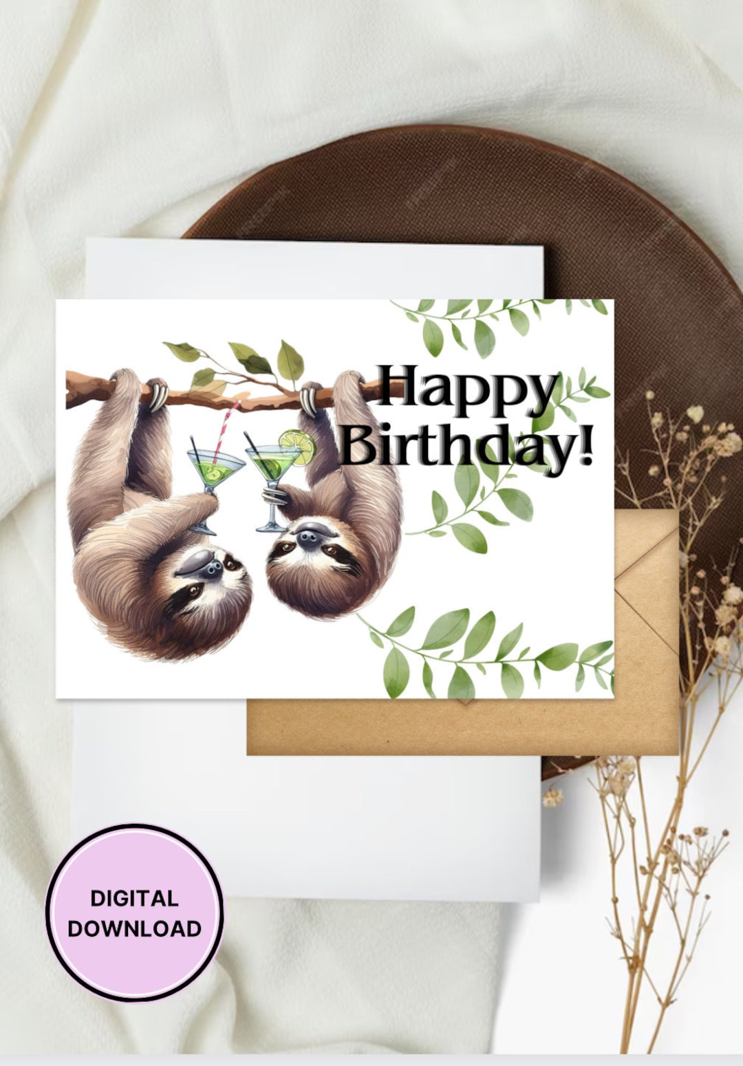 Sloth Birthday Card Digital Download Greeting Card Cute Sloth Printable ...
