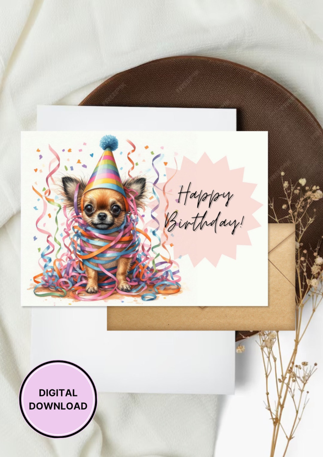 Chihuahua Birthday Card Digital Downloadable Dog Greeting Card Dog ...