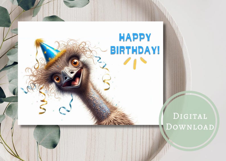 Hilarious Emu Birthday Card Printable Digital Download Greeting Gift ...