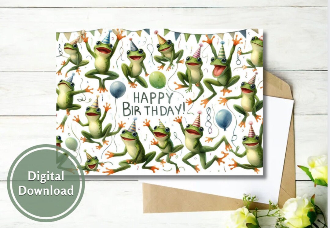 Frog Birthday Card Cute Printable Digital Download Greeting Gift for ...
