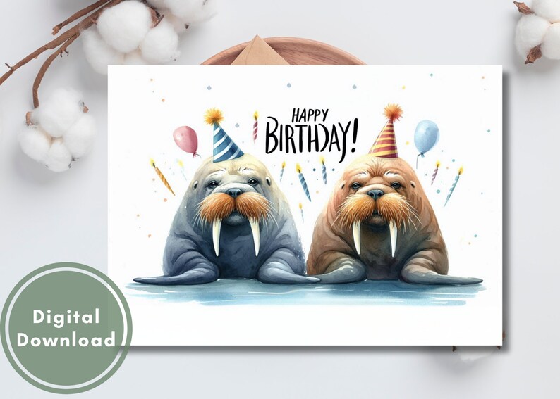Walrus Birthday Card Funny Printable Digital Download Greeting Gift for ...