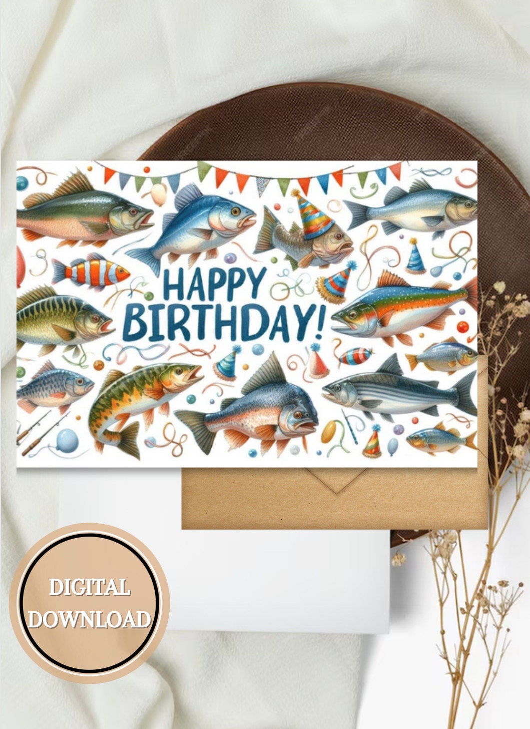 Fish Birthday Card Printable Digital Download Greeting Gift for ...