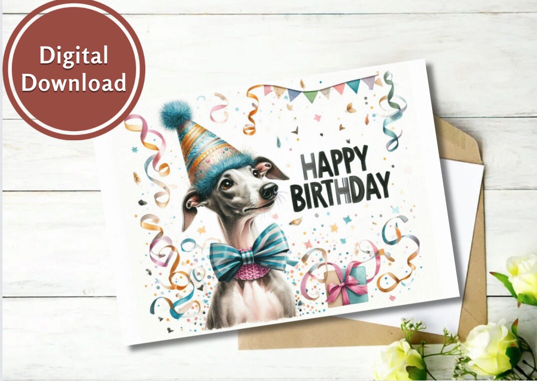 Greyhound Birthday Card Cute Printable Digital Download Greeting for ...