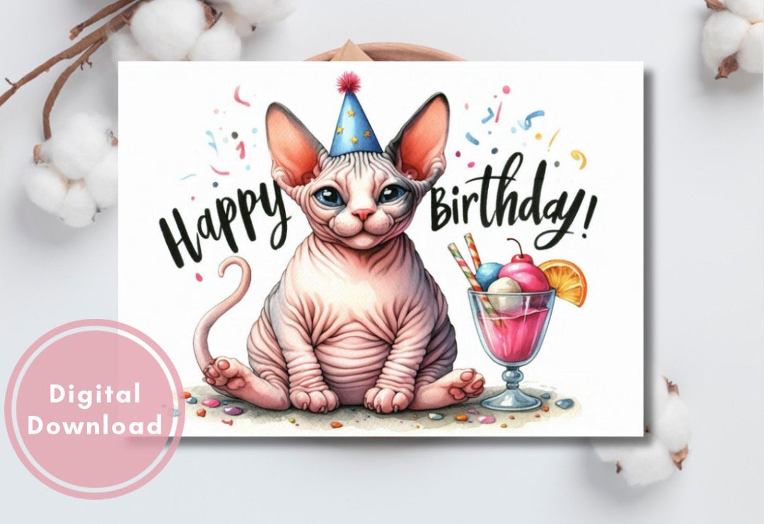 Funny Sphynx Birthday Card Printable Digital Download Greeting Gift for ...