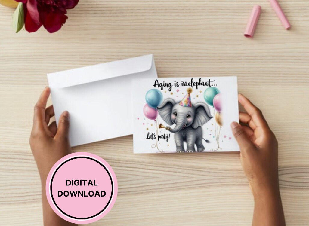 Funny Elephant Birthday Card Printable Greeting Gift for Animal Lovers ...