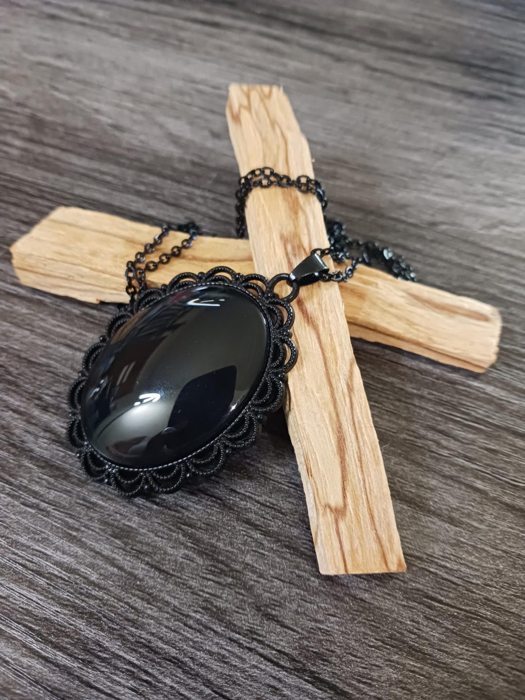 Scrying Mirror Pendant, Black Mirror Pendant, Black Necklace ...