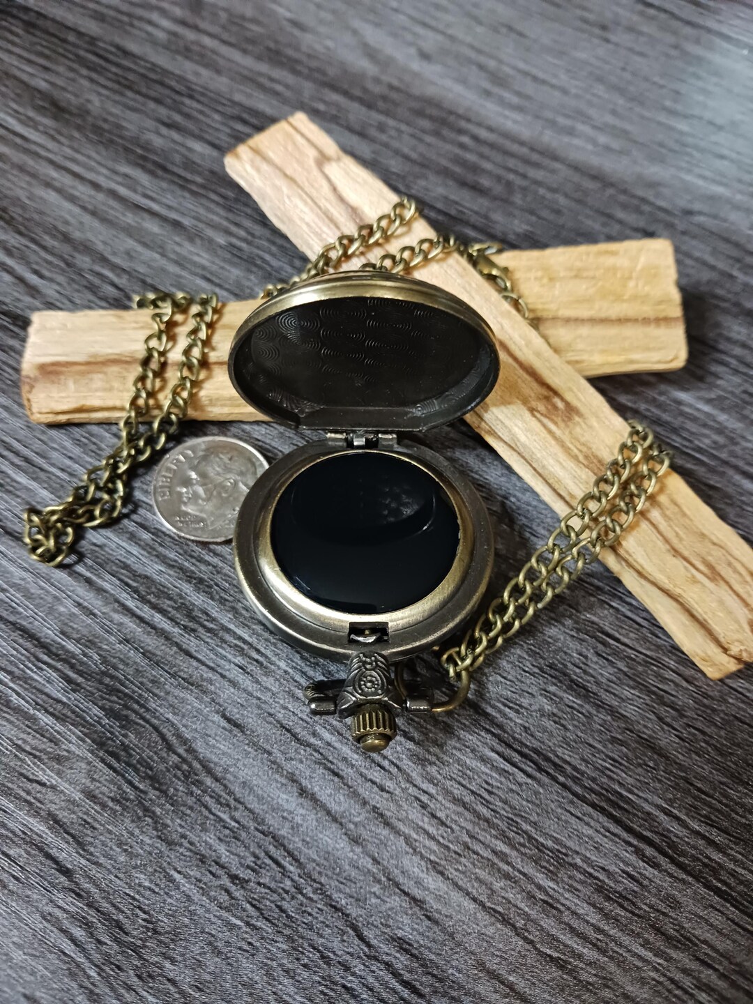 Mini Scrying Mirror, Black Mirror, Pendant, Locket Necklace, Pocket ...