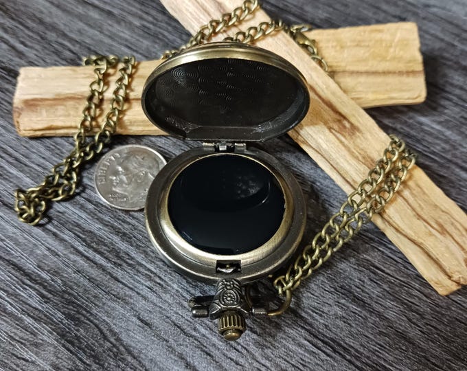 Mini Scrying Mirror, Black Mirror, Pendant, Locket Necklace, Pocket ...