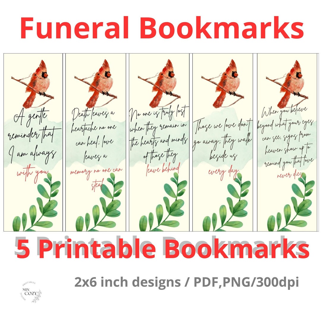 Funeral Favor Cardinal Bookmarks PNG: Printable Bookmarks Print and Cut ...