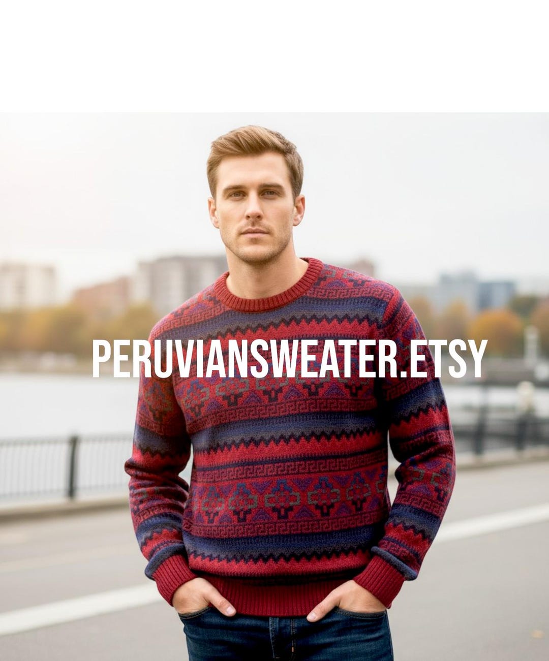 Red Alpaca Wool Sweater, Peruvian Pullover, Geometric Design - Etsy