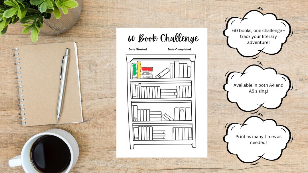 60 Book Reading Challenge PRINTABLE Journal Page Printable Planner Page ...