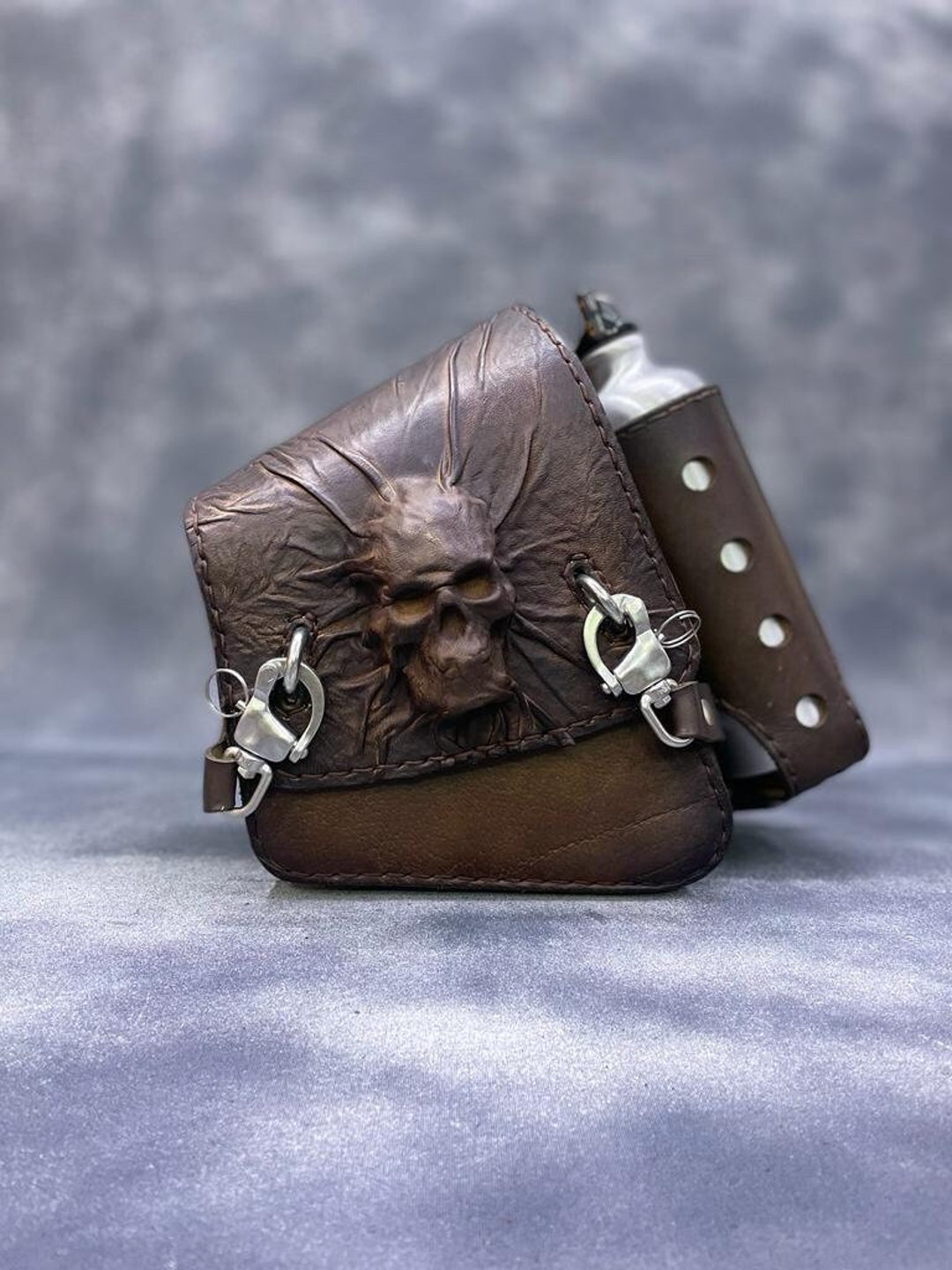 Leather Motorcycle Bag Harley Sportster Bag Brown Leather Bag Skull ...