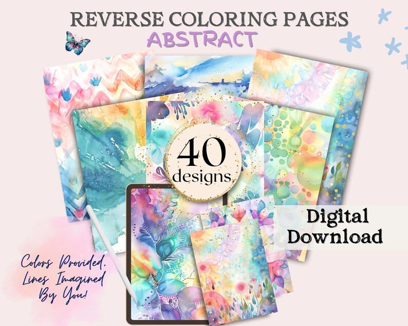 Reverse Coloring Pages Abstract 40 Watercolor Designs for Procreate ...