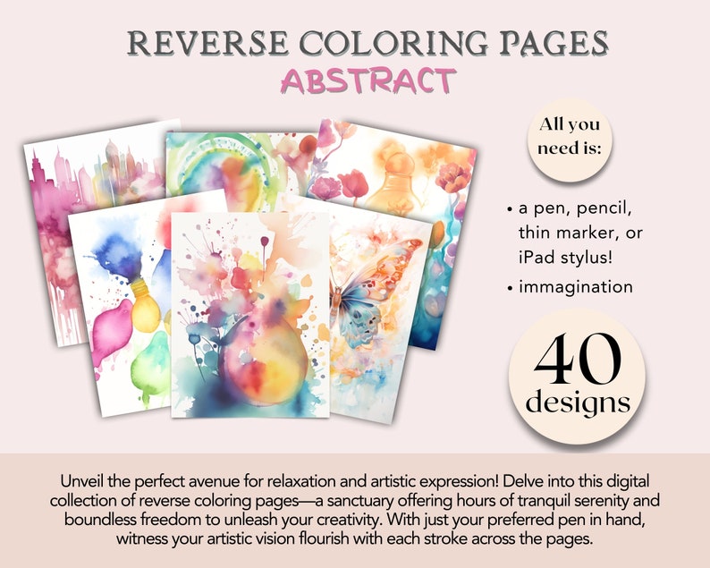 Reverse Coloring Pages Abstract 40 Watercolor Designs for Creative ...