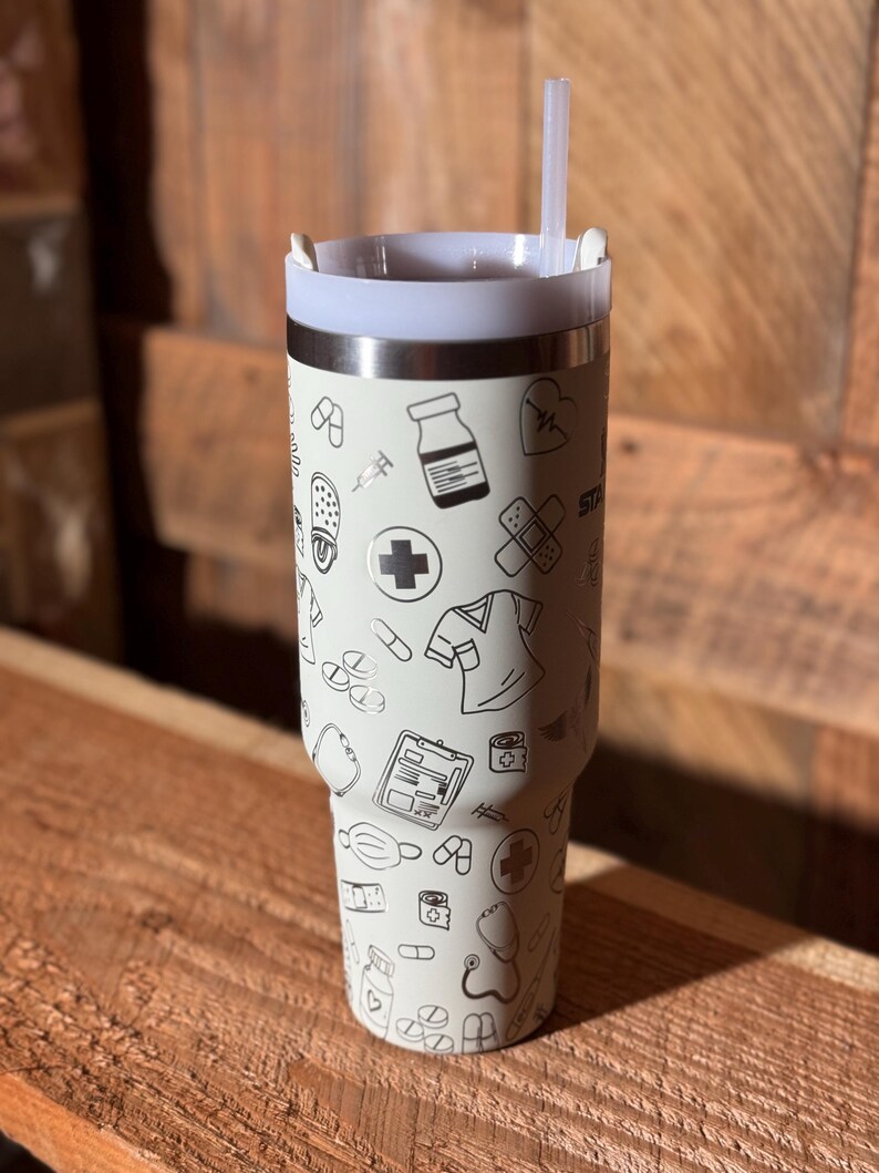 Stanley Nurse Medical Doctor Doodles Laser Engraved Full Wrap 40oz ...