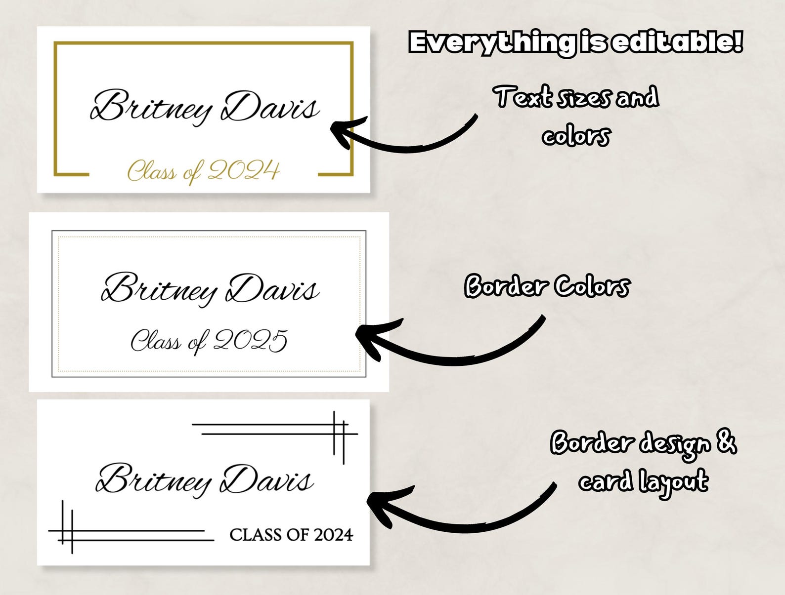 5 Editable Graduation Name Card Template Bundle Printable Class 2025 ...
