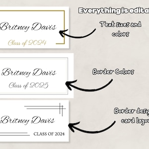 5 Editable Graduation Name Card Canva Template Bundle Printable Class ...