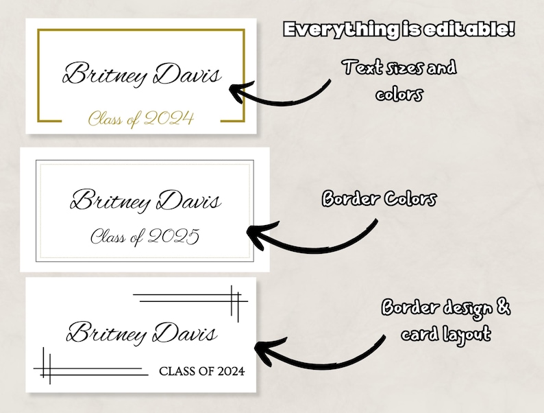 5 Editable Graduation Name Card Template Bundle Printable Class 2025 ...