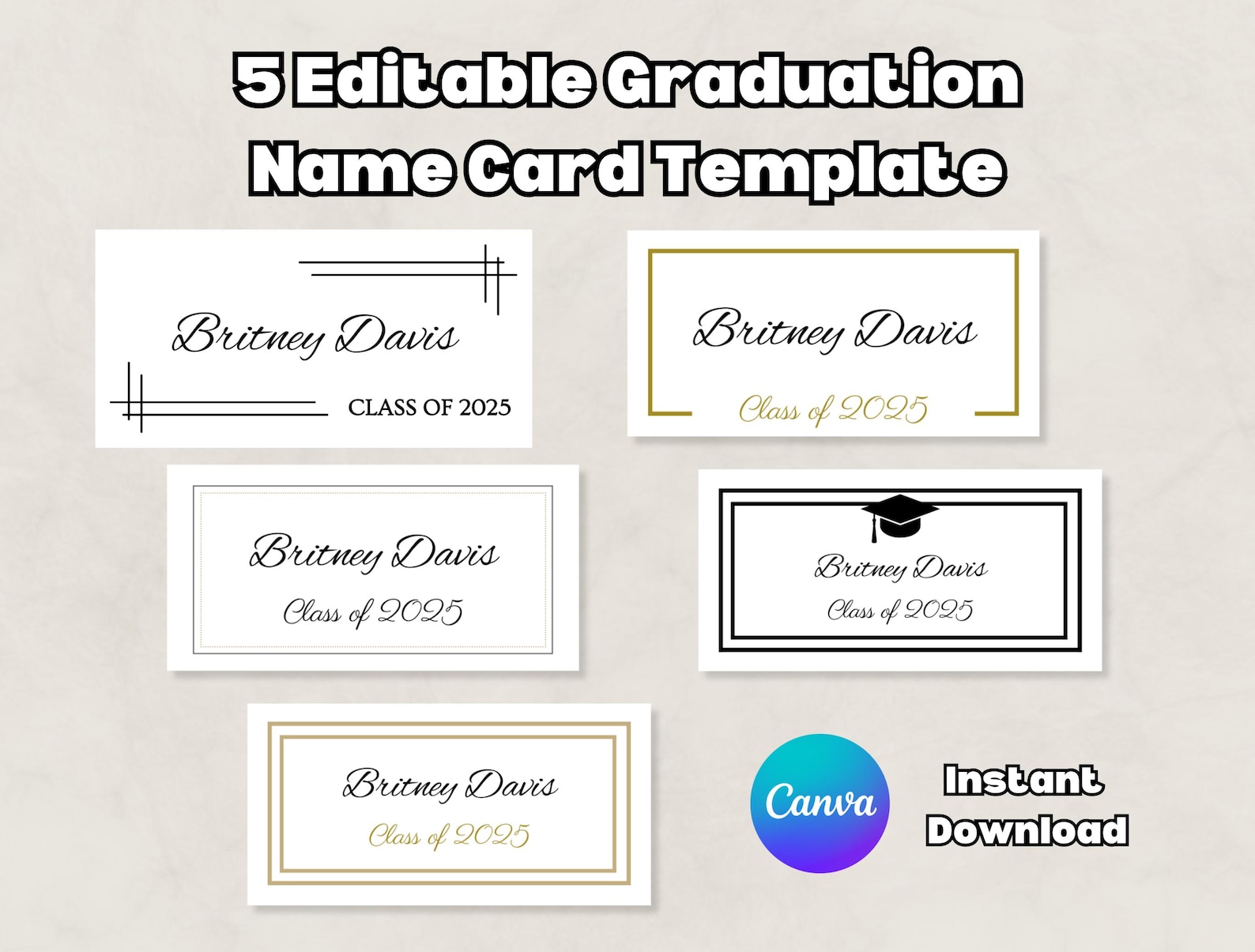 5 Editable Graduation Name Card Template Bundle Printable Class 2025 ...