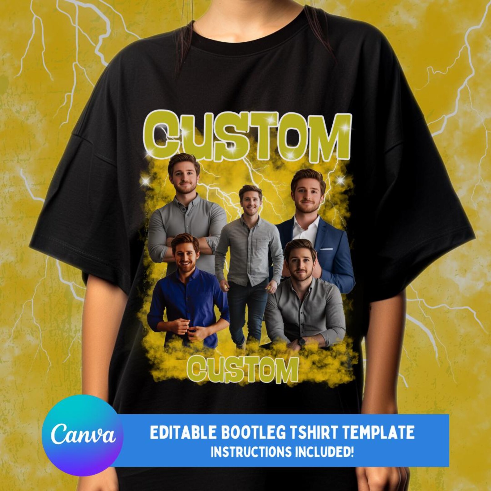Custom Bootleg Shirt Template Editable Canva Template 90s Shirt Design ...