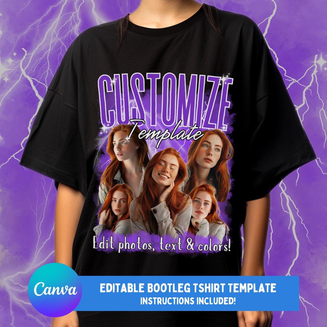 Custom Bootleg Shirt Template Editable Canva Template 90s Shirt Design ...