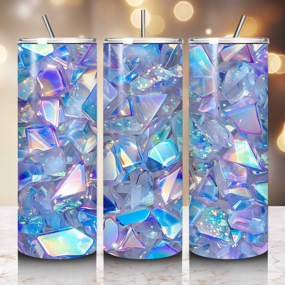 3D Glitter Crystal Holographic Seamless Sparkling Tumbler Wrap ...