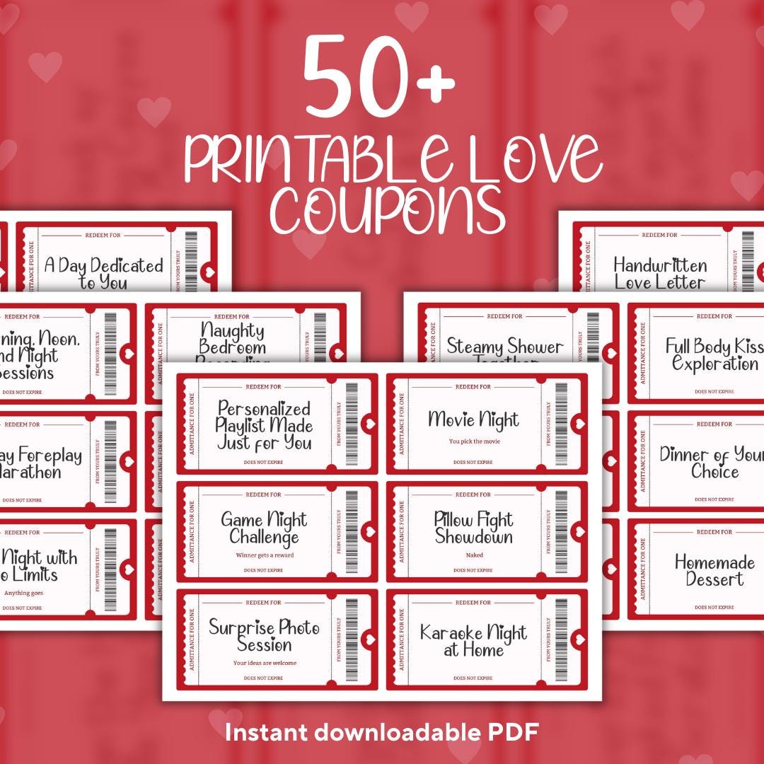 50+ Printable Valentines Coupon Book for Him for Her Sexy Gift for ...