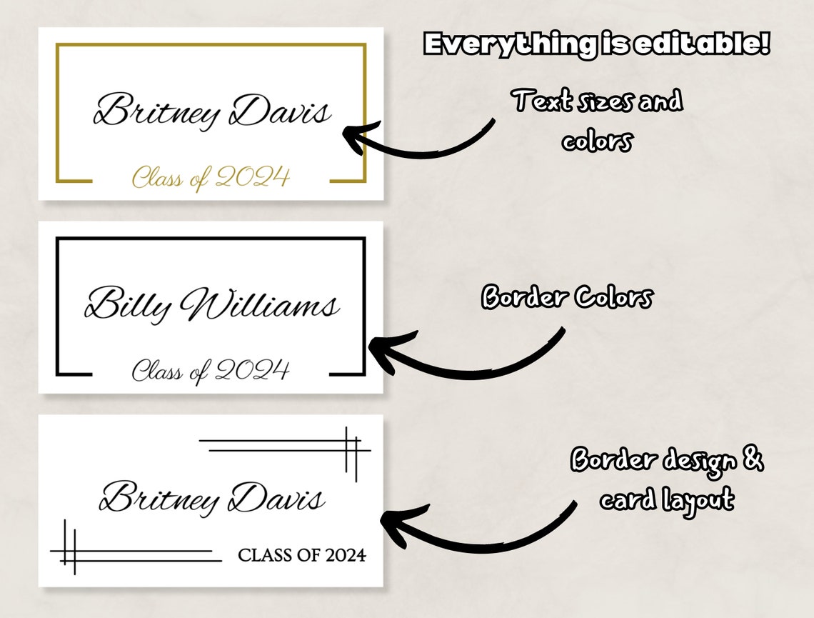 5 Editable Graduation Name Card Canva Template Bundle Printable Class ...