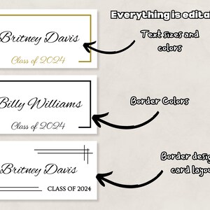 5 Editable Graduation Name Card Canva Template Bundle Printable Class ...